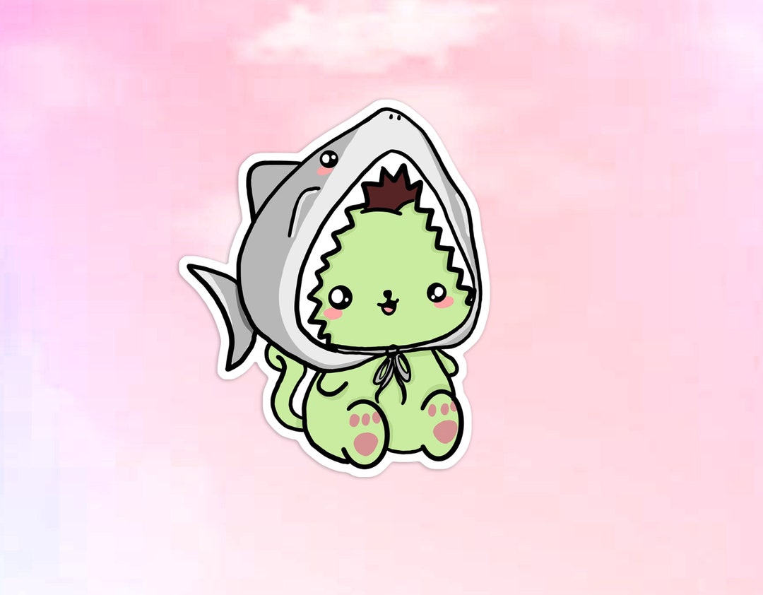 Cat Wearing Shark Hat Vinyl Sticker, Waterproof Sticker, Cat Sticker ...