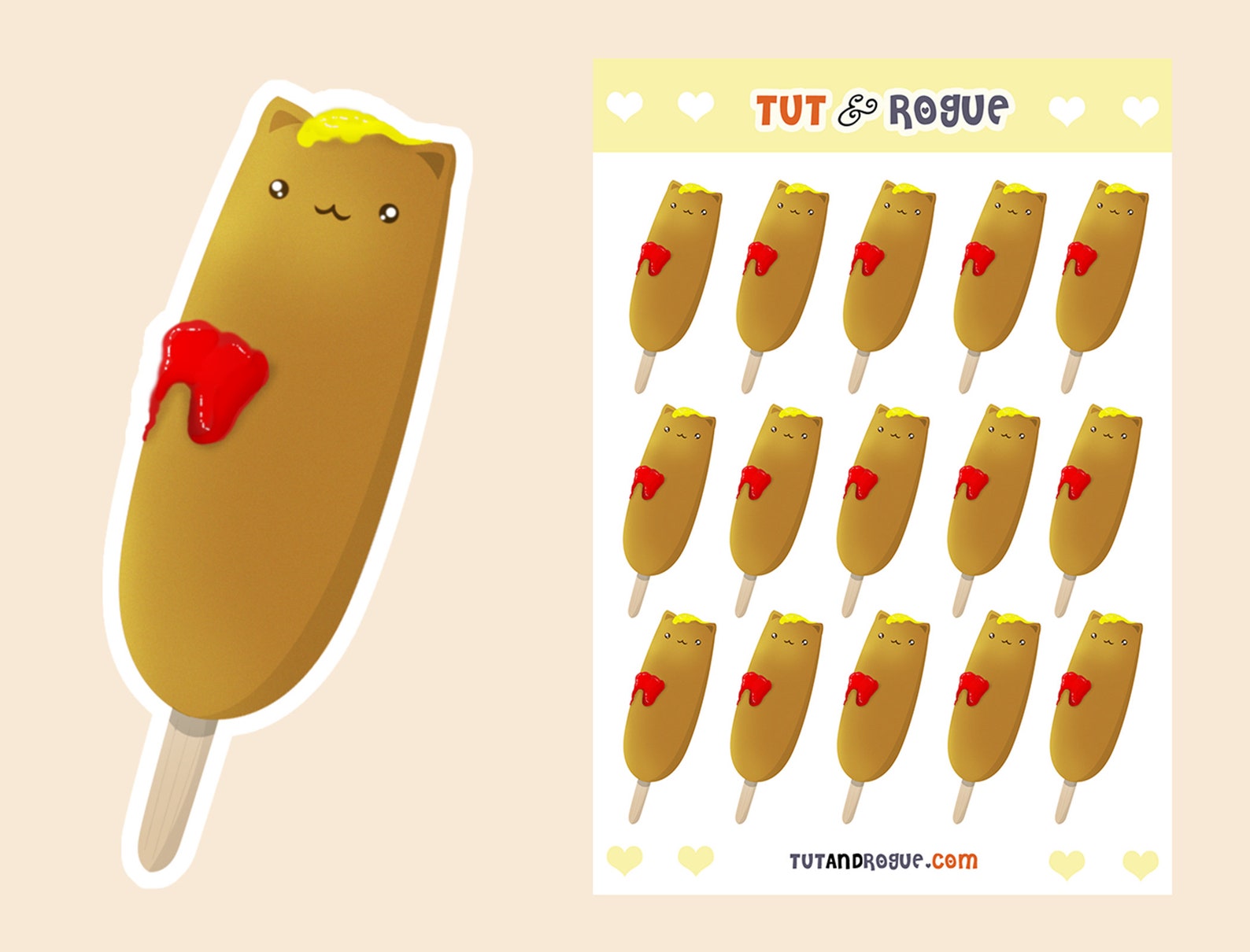 Corn Dog Sticker Sheet Cat Sticker Sheet Kawaii Stickers - Etsy