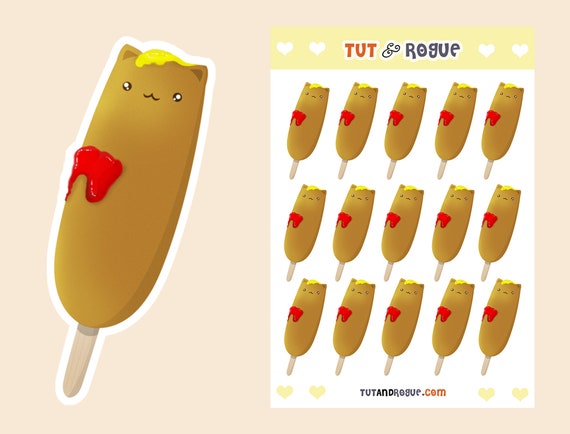 Corn Dog Sticker Sheet Cat Sticker Sheet Kawaii Stickers | Etsy