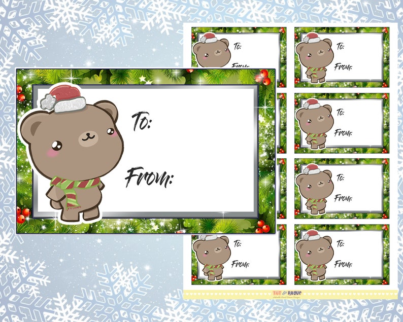 Christmas Gift Tags Bear Gift Labels Present Tags Christmas | Etsy