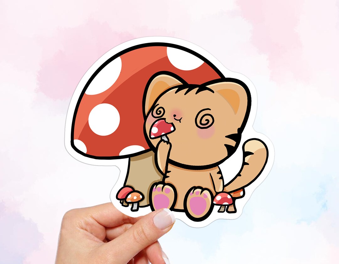 Mushroom Cat Sticker, Waterproof Sticker, Car Sticker, Laptop Sticker ...