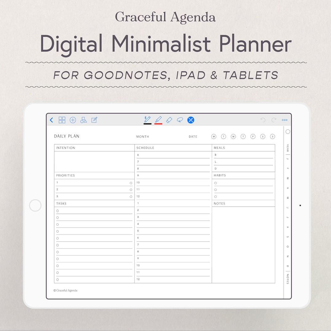 Digital Minimalist Schedule Planner, Goodnotes Daily, Weekly, Monthly ...