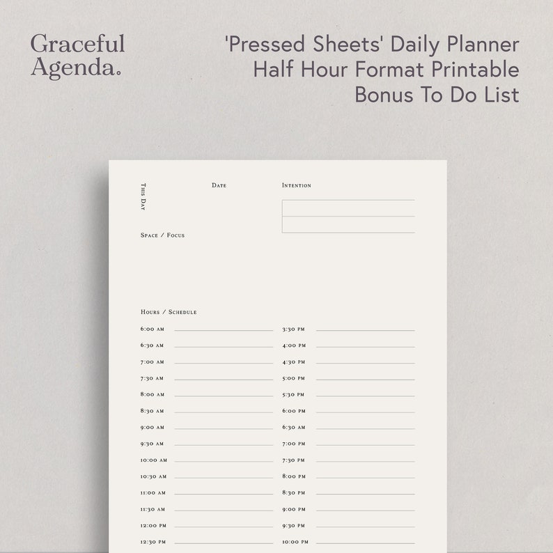 Daily Planner Half Hour Format Printable, Hourly Schedule, Daily ...