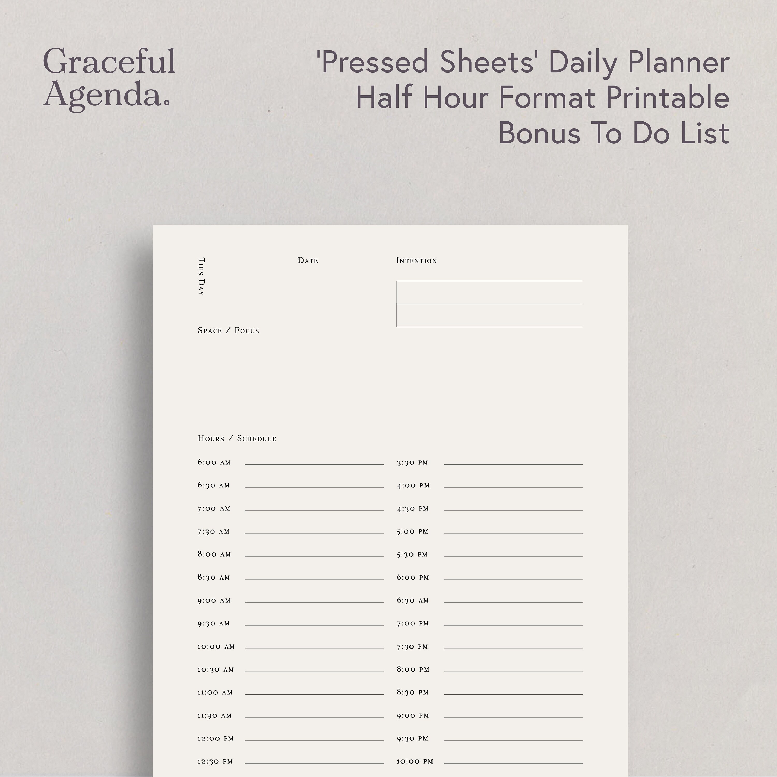 Daily Planner Half Hour Format Printable Hourly Schedule - Etsy