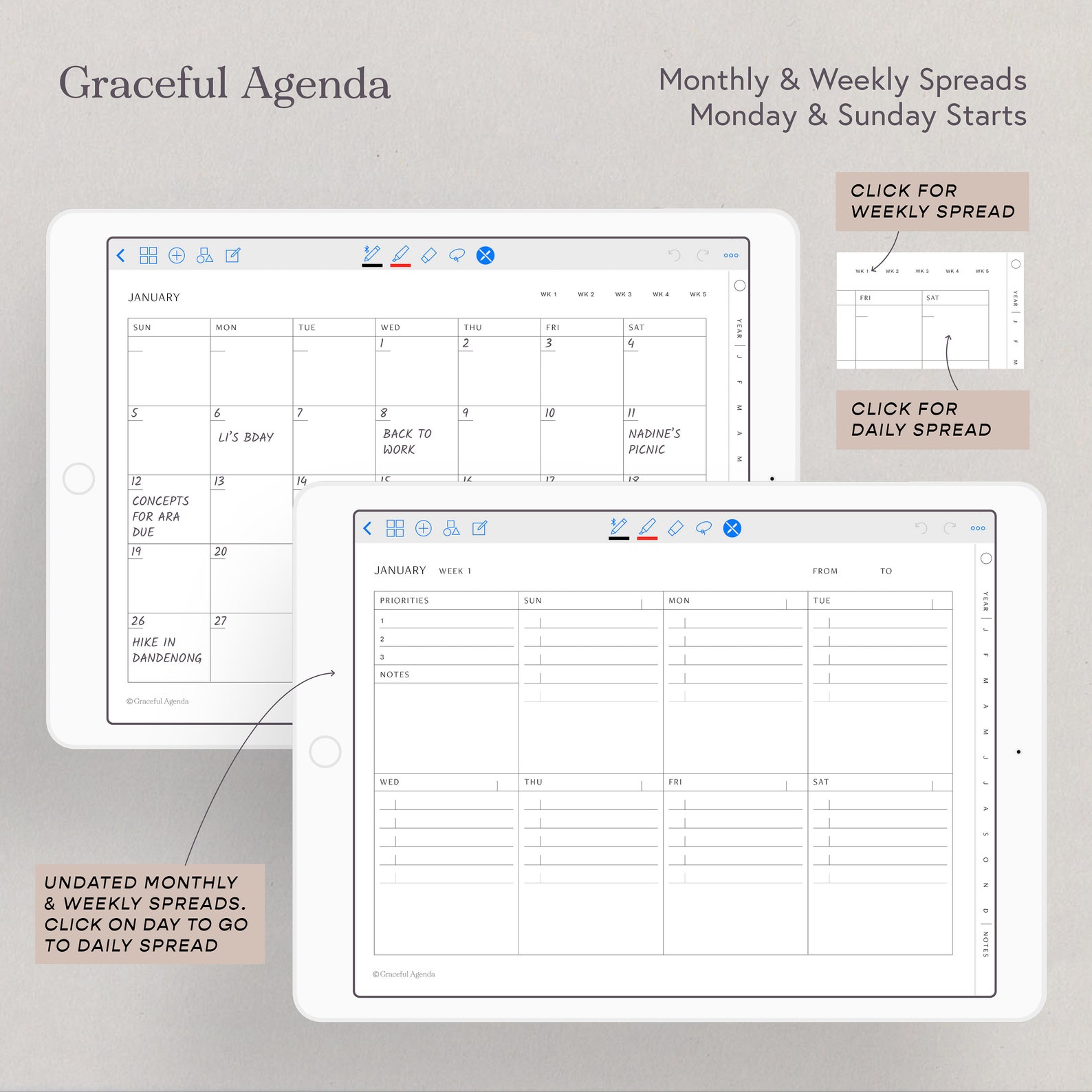 Digital Minimalist Schedule Planner, Goodnotes Daily, Weekly, Monthly ...