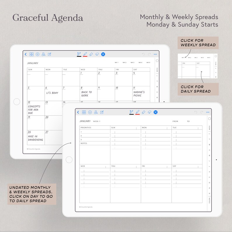 Digital Minimalist Schedule Planner, Goodnotes Daily, Weekly, Monthly ...