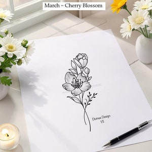 March Birth Flower, Cherry Blossom Birth Flower, Birth Flower Tattoo ...