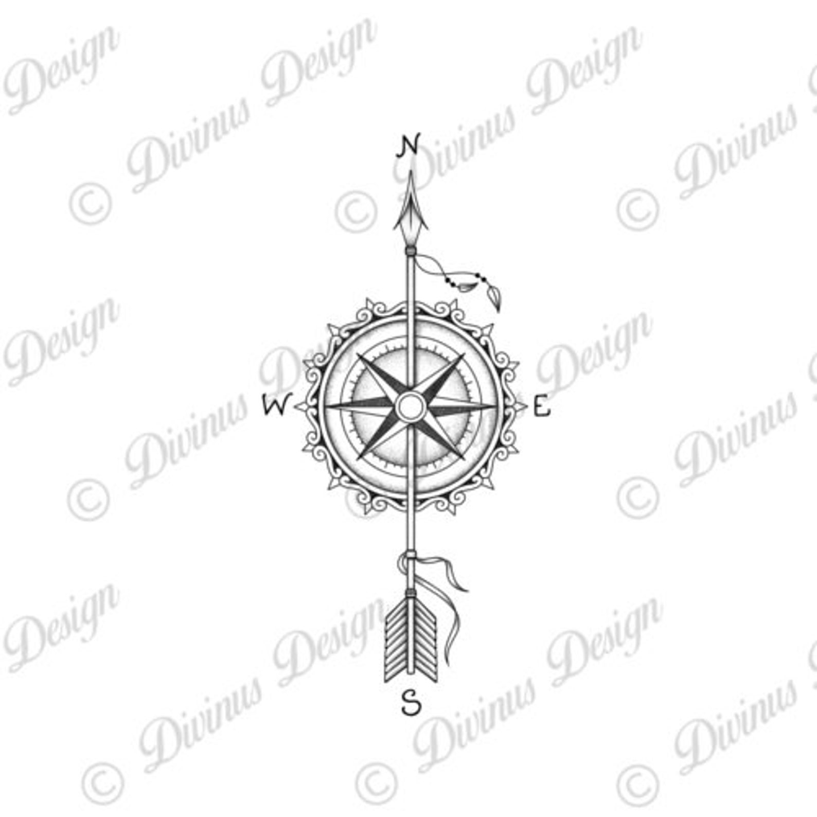 Compass Rose and Arrow Tattoo Design and Stencil/template - Etsy Canada