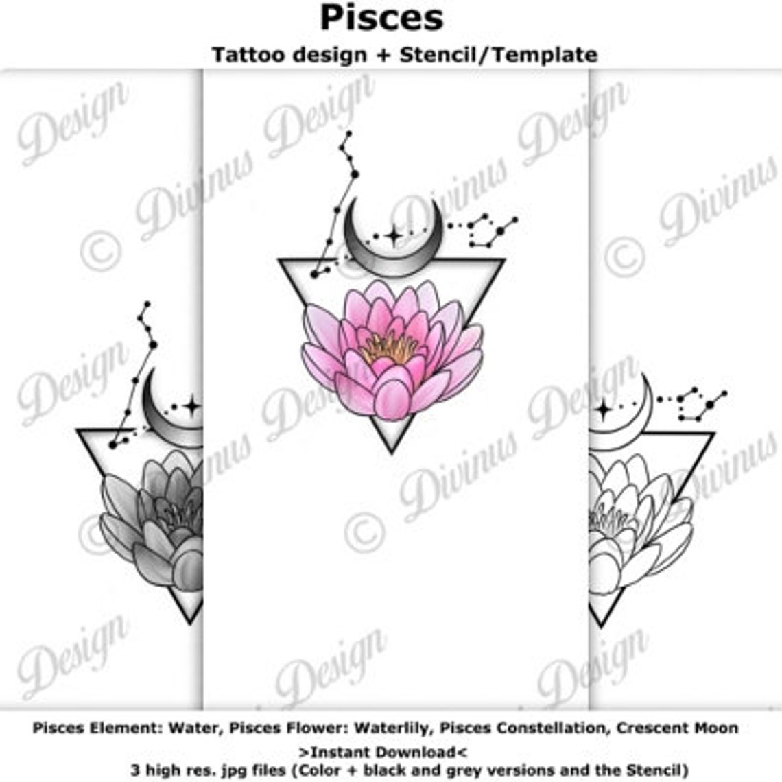 Pisces Horoscope Flower Tattoo Tattoo Design and Tattoo - Etsy