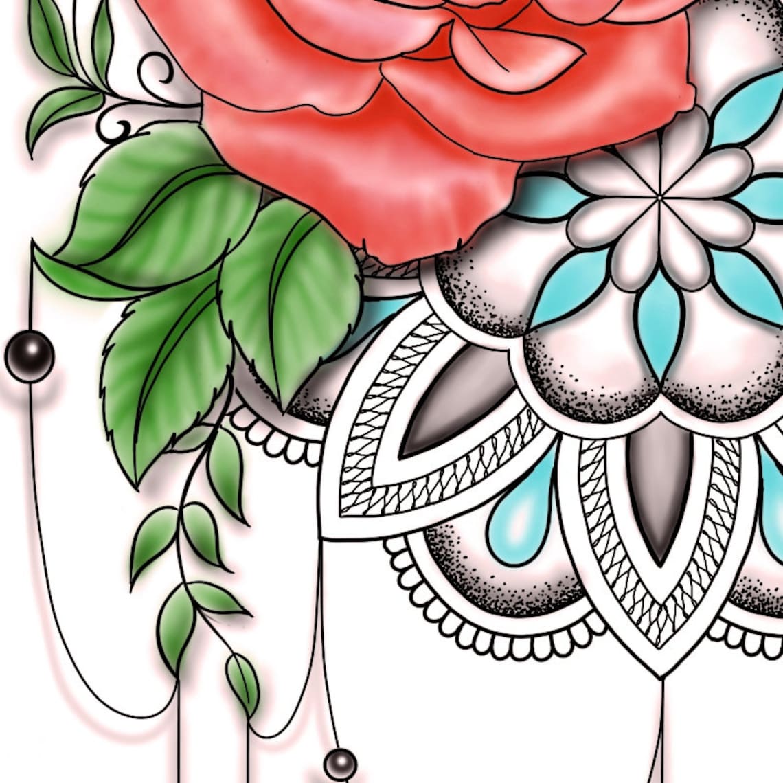 Rose and Mandala Tattoo Design and Stencil Instant Digital - Etsy