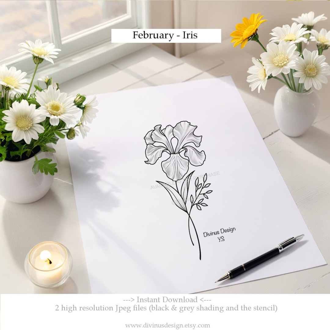 February Birth Flower, Iris Birth Flower, Birth Flower Tattoo, Instant ...