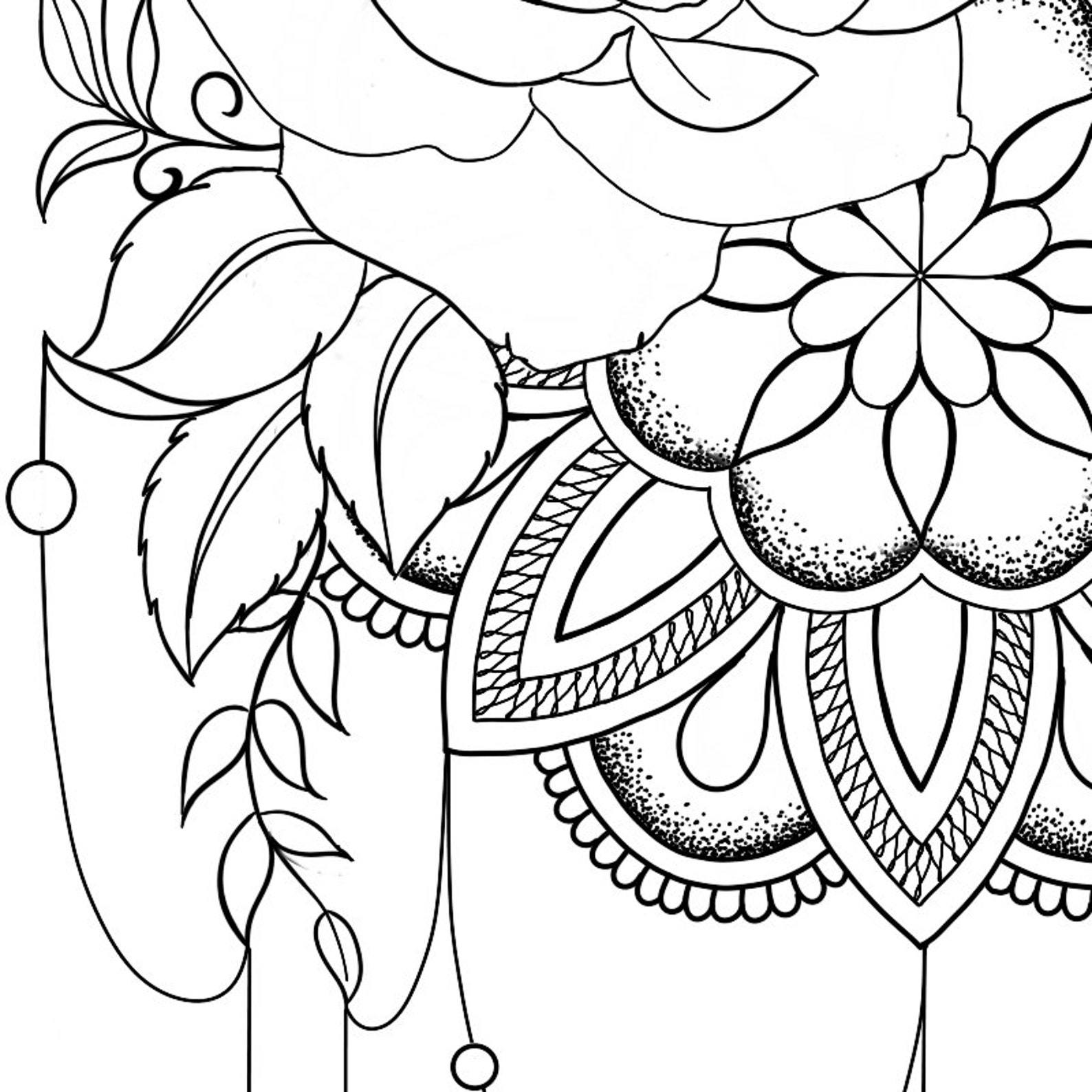 Rose and Mandala Tattoo Design and Stencil Instant Digital - Etsy