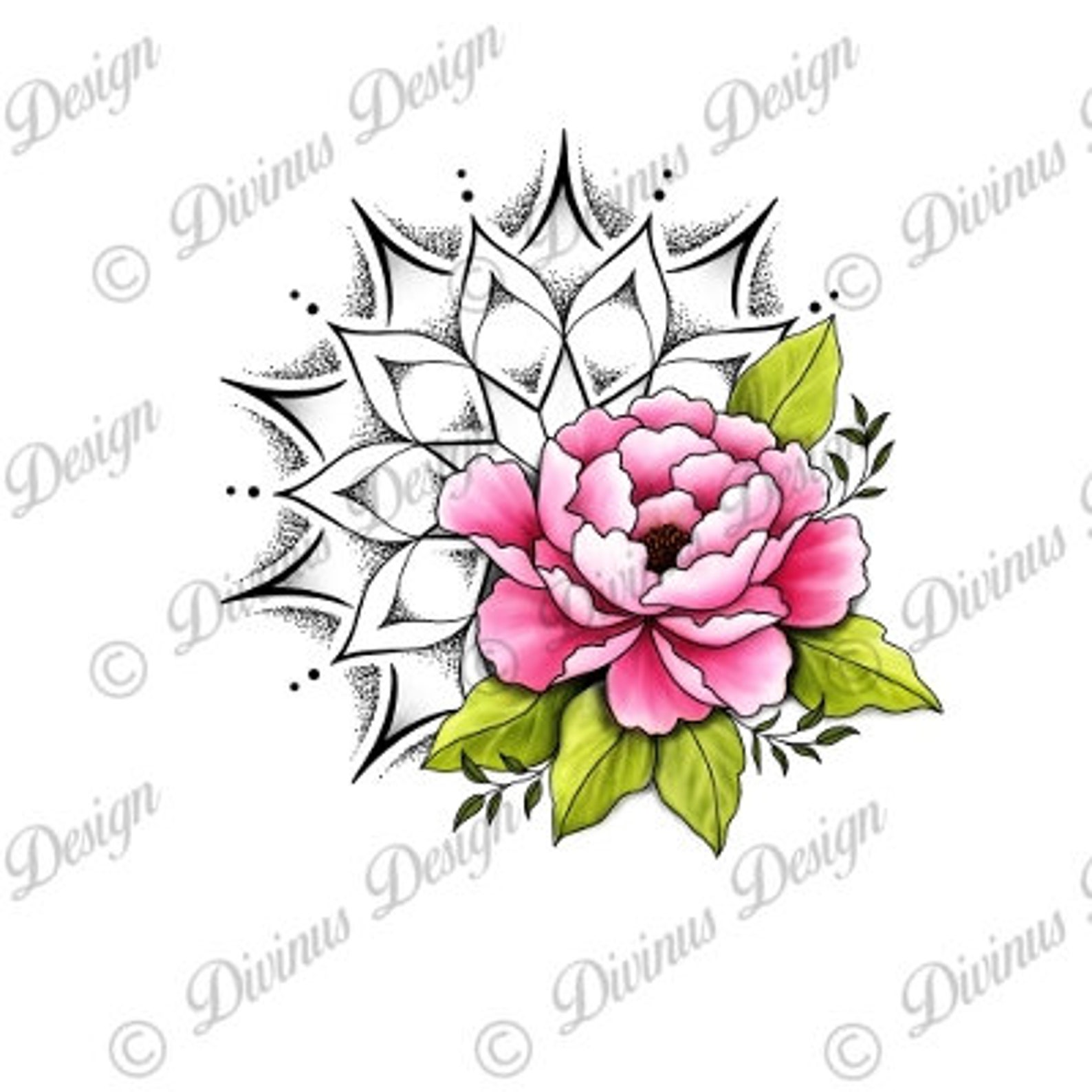 Buy Peony Flower and Sun Mandala Tattoo Instant Digital Download Online ...