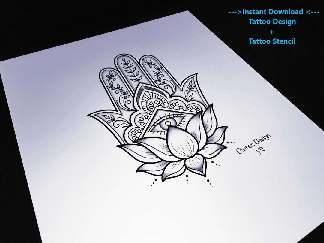 Hand of Fatima Tattoo 1 | Tattoo Design and Stencil/template | Lotus ...