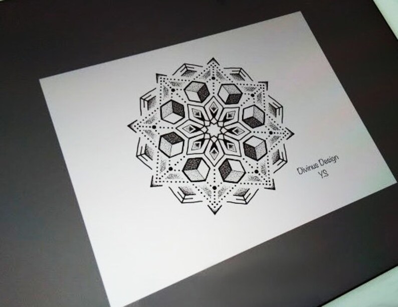 Cubic Geometric dotwork mandala tattoo design and Stencil | Etsy
