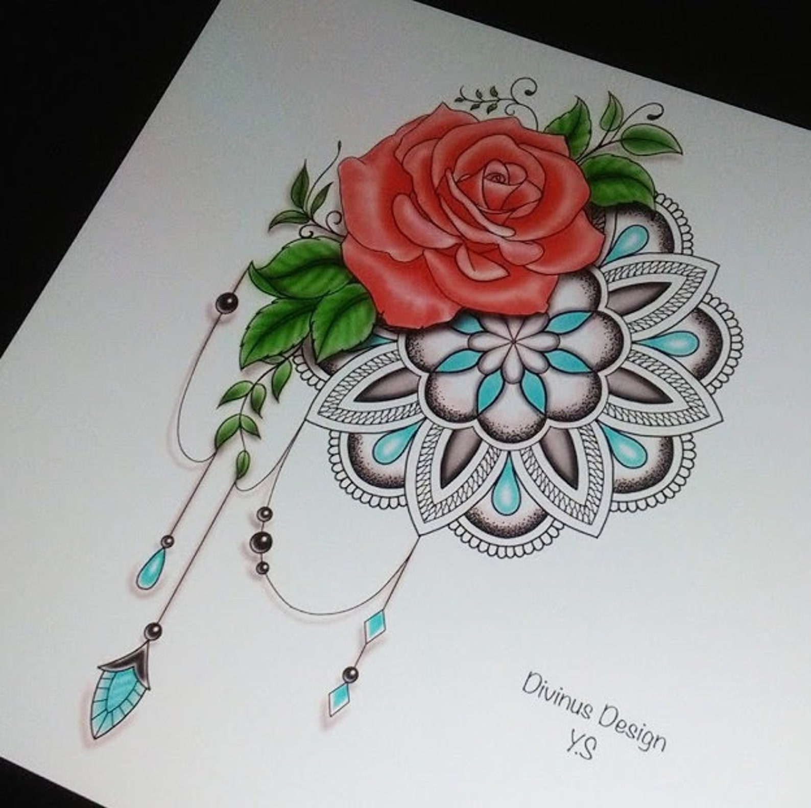 Rose and Mandala Tattoo Design and Stencil Instant Digital - Etsy