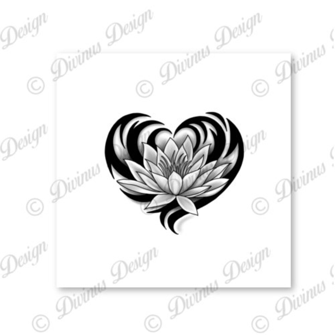 Tribal Heart Lotus Flower Tattoo Design and Stencil Instant | Etsy ...
