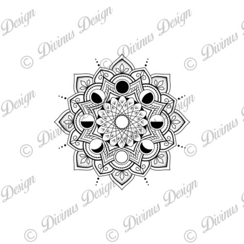 Moon Phases Mandala Tattoo Design and Stencil/template - Etsy