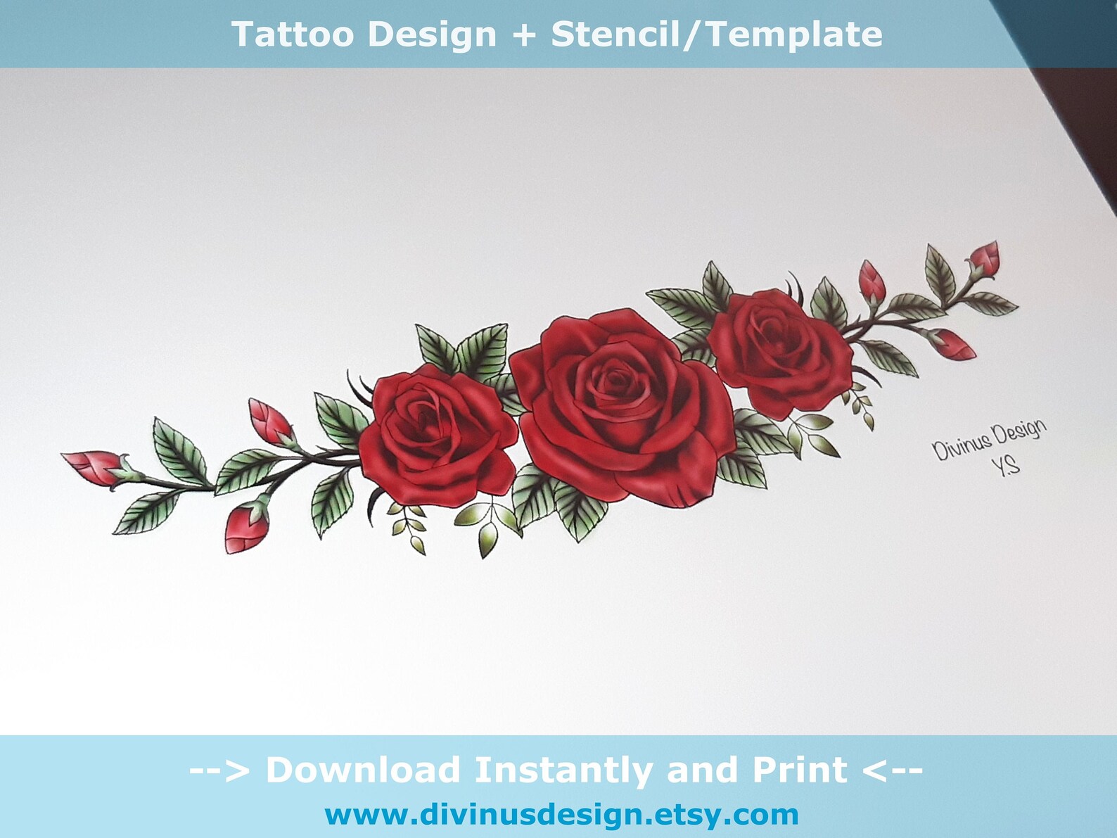 Red Roses Tattoo for C Scar Coverup, Tummy Tuck or Lower Back Tattoo ...