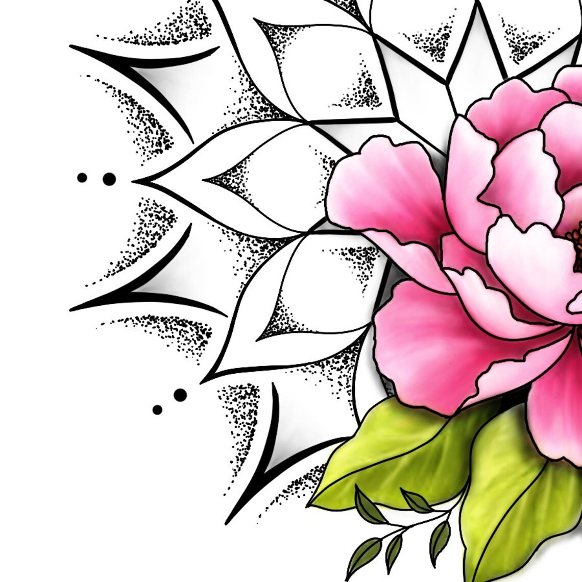 Buy Peony Flower and Sun Mandala Tattoo Instant Digital Download Online ...