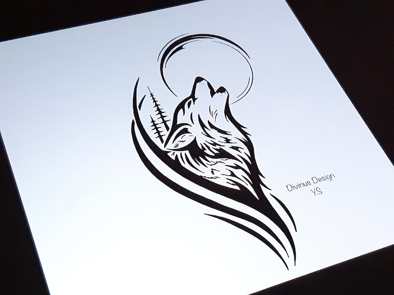 Tribal Howling Wolf Tattoo Design and Stencil Wolf and Moon - Etsy