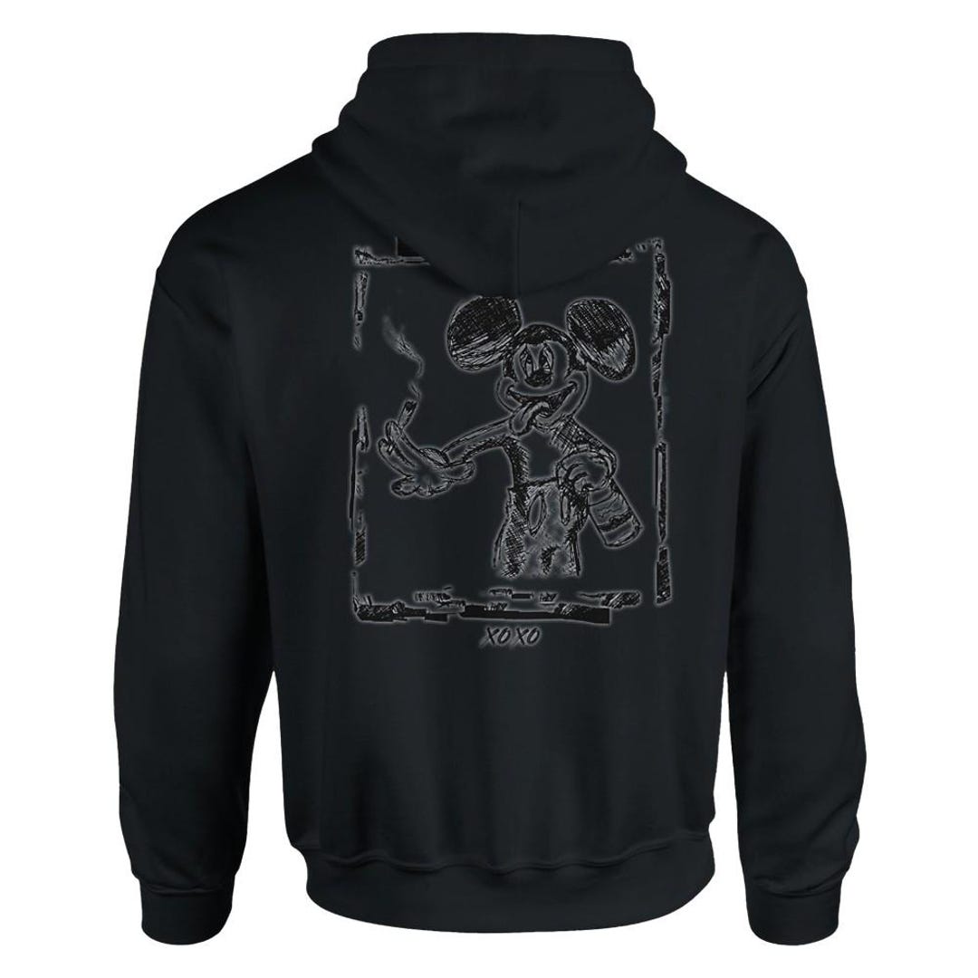 Mickey Mouse Hoodie Happy Mickey Smoking & Drinking Fun Cotton Blend ...