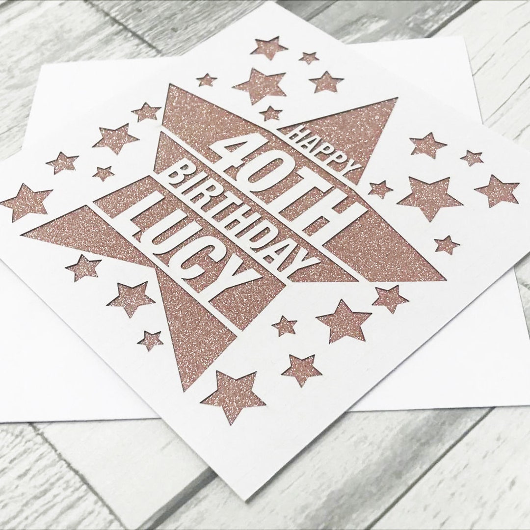 Personalised 40th Birthday Card: Laser-cut Glitter Star Design - Etsy