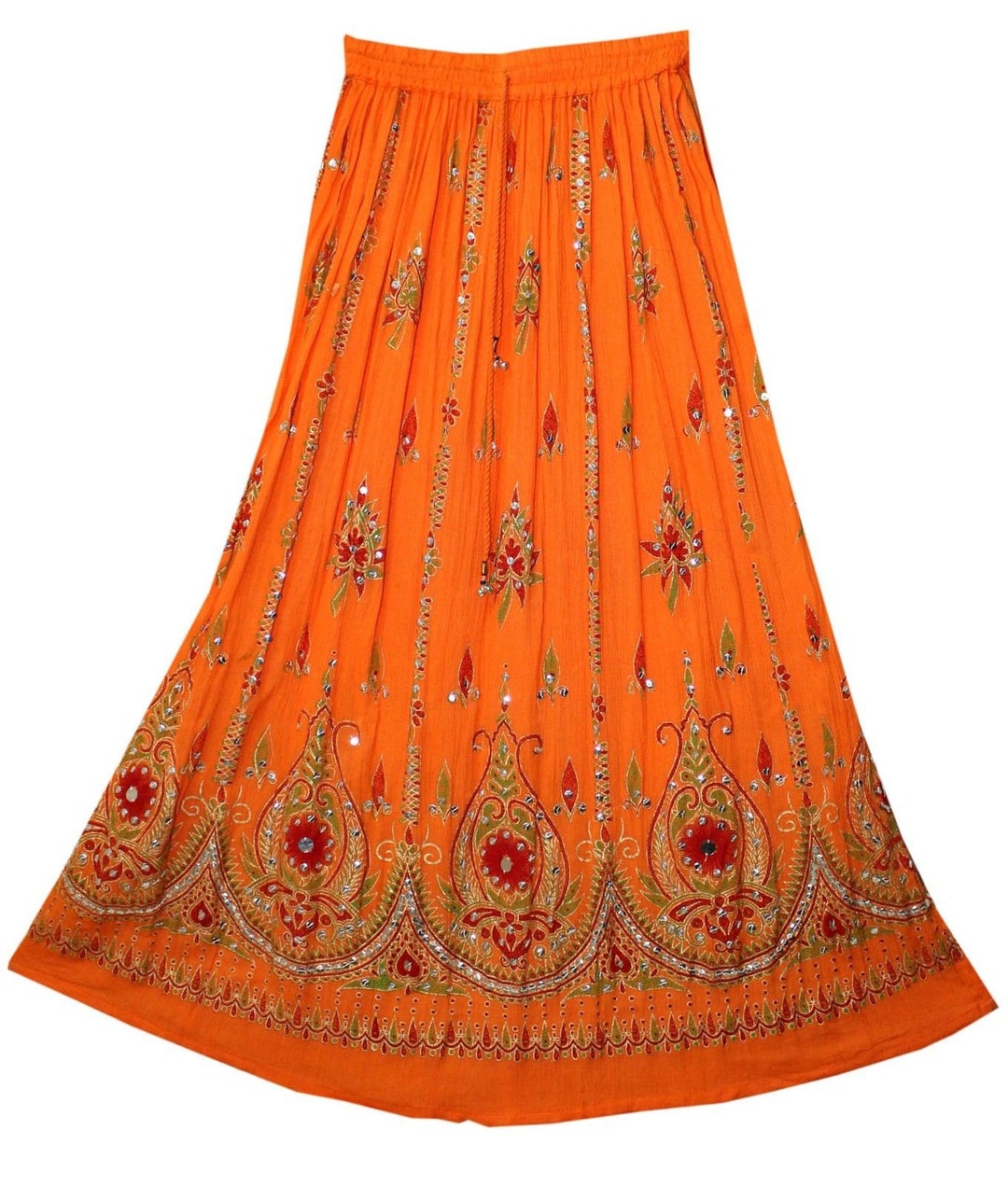Indian Women Orange Color Skirt Handmade Wedding Party Wear Sequin ...
