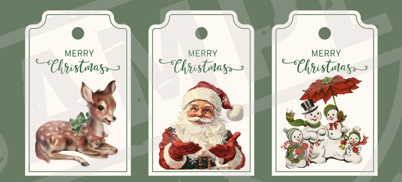 Vintage Christmas Gift Tags | Printable Holiday Tags | Retro Christmas ...