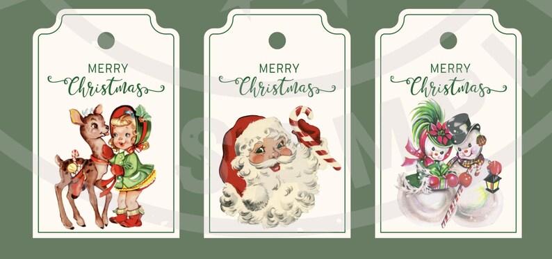 Vintage Christmas Gift Tags | Printable Holiday Tags | Retro Christmas ...