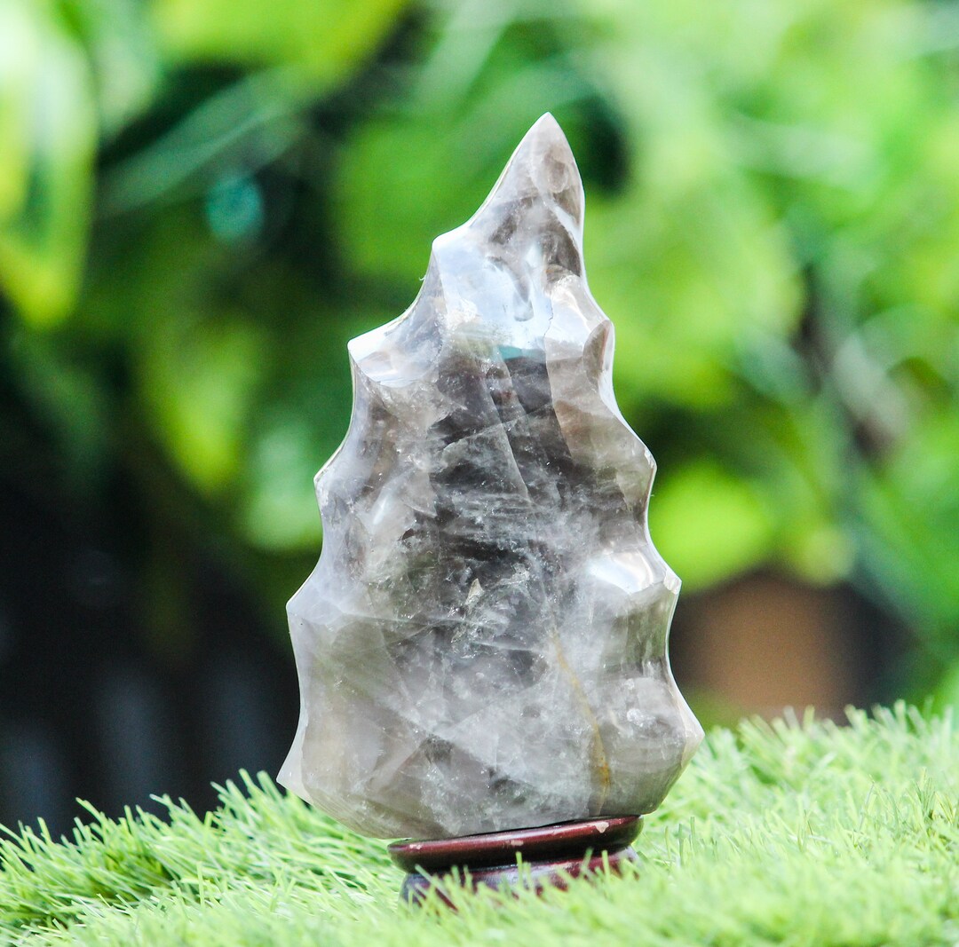 Huge 160MM Smoky Quartz Flame Crystal: Carved Metaphysical Decoration ...