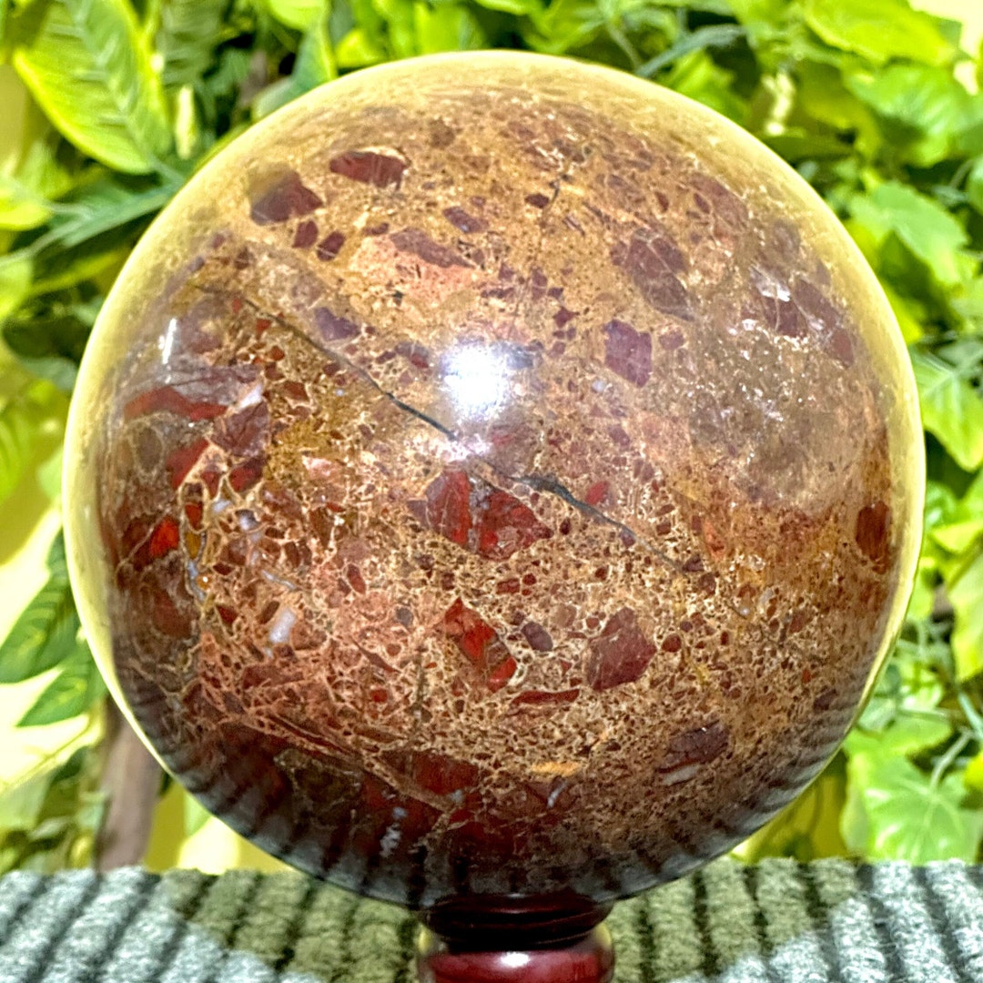 23.5CM Huge Red Brecciated Jasper Stone Healing Charged Metaphysical Power Stone Aura Sphere ...