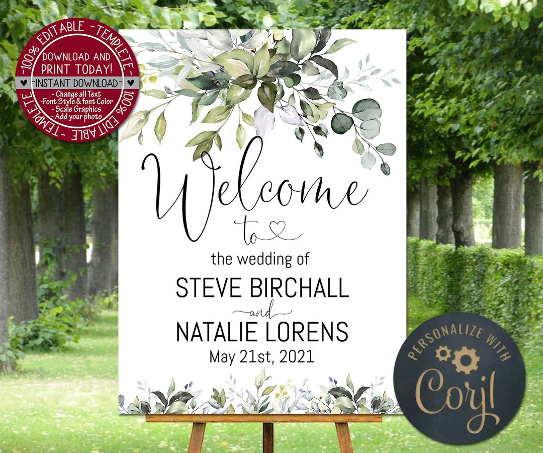 Wedding Welcome Sign Eucalyptus Welcome Greenery Poster - Etsy