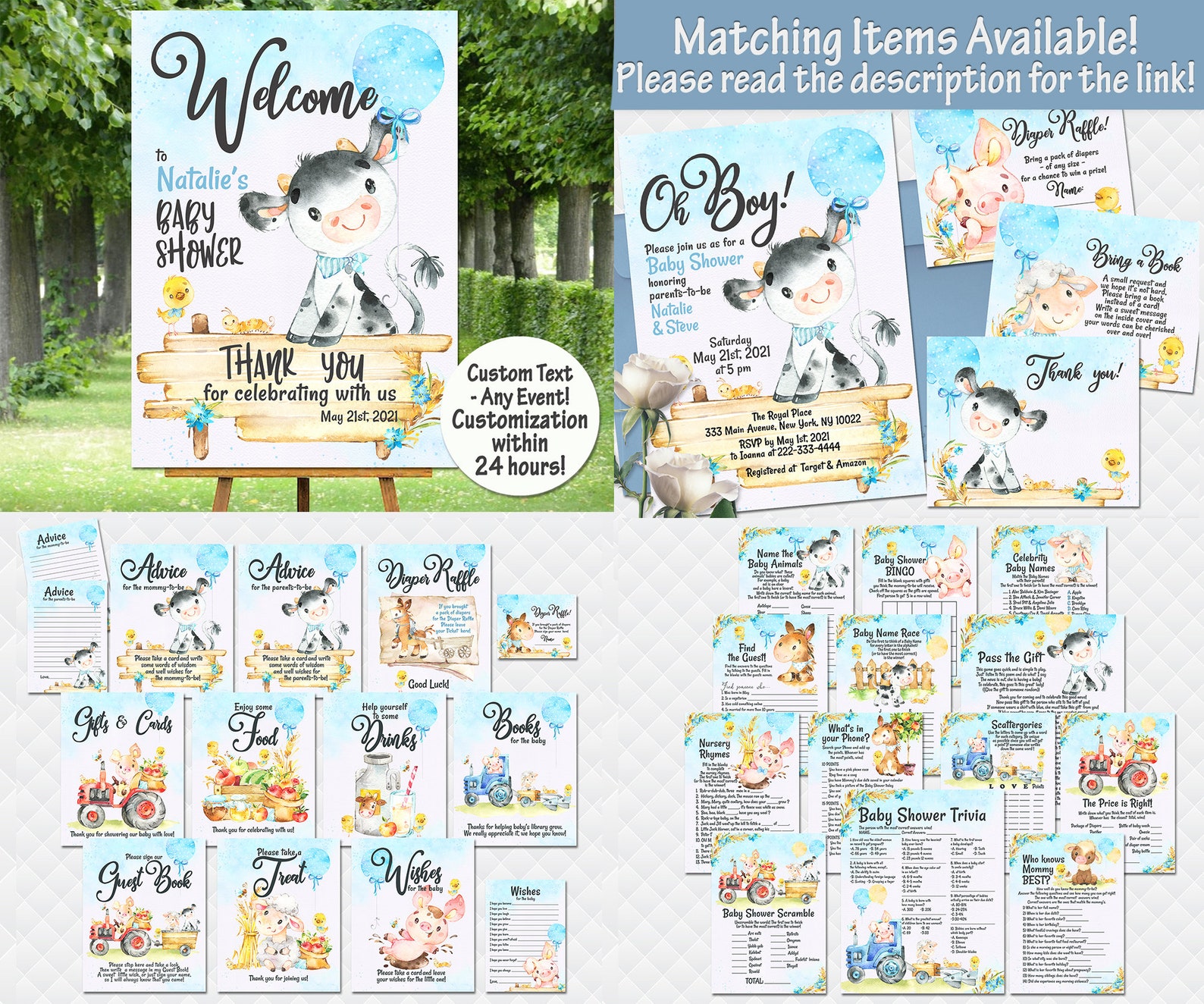 Farm Animals Baby Shower Welcome Sign Piglet Poster Welcome to - Etsy