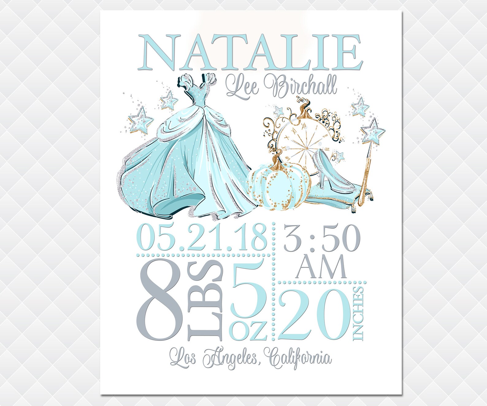 Cinderella Printable Birth Stats Wall Art Fairytale - Etsy
