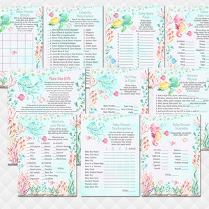 Under the Sea Baby Shower Games Package Bingo What's in Your Purse Quiz ...