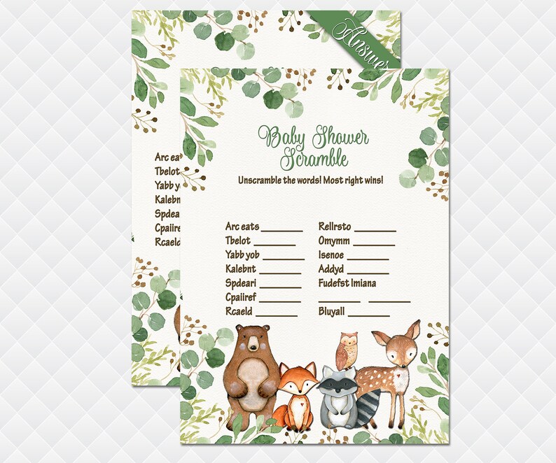 Woodland Baby Shower Games Package Bingo Quiz Celebrity - Etsy