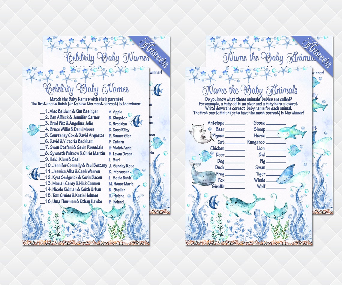 Under the Sea Baby Shower Games Package Celebrity Nursery - Etsy