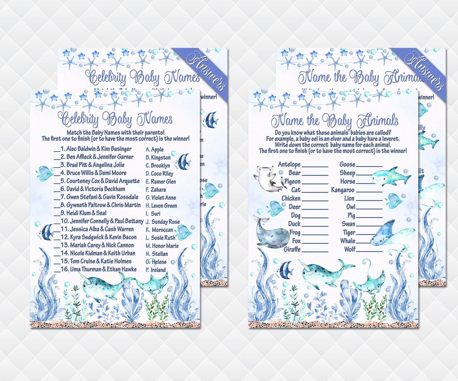 Under the Sea Baby Shower Games Package Celebrity Nursery - Etsy