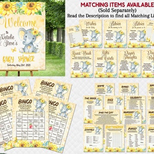 Elephant Baby Shower Games Package Bingo What's in Your Purse Quiz ...