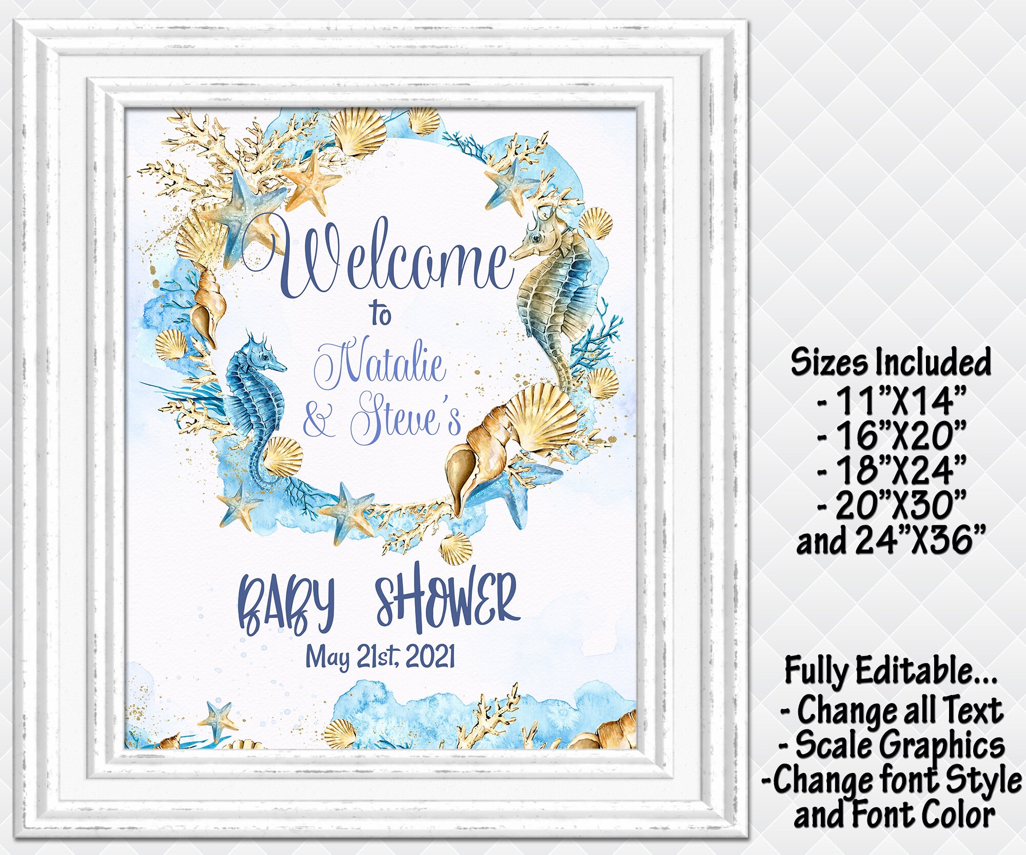 Under the Sea Baby Shower Welcome Sign Blue Welcome Poster - Etsy