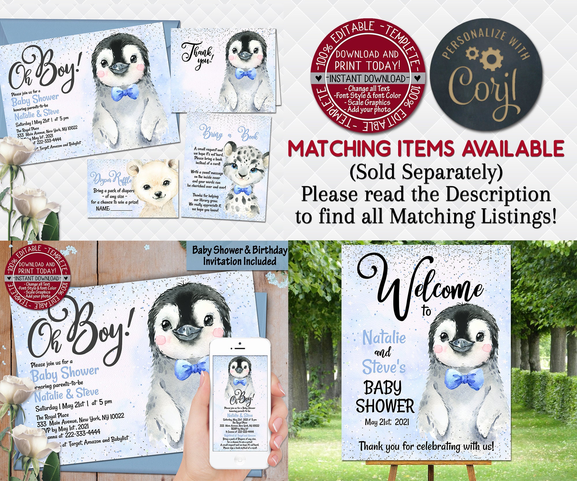 Penguin Baby Shower Games Package Nursery Rhyme Celebrity | Etsy