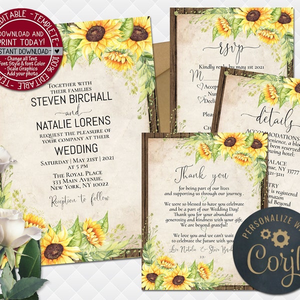 Sunflower Wedding Invitation - Etsy