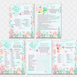 Under the Sea Baby Shower Games Package Bingo What's in Your Purse Quiz ...