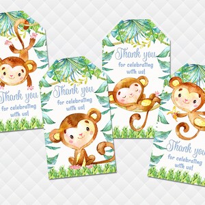 Monkey Baby Shower Thank You Tags Birthday DIY Set of Tags Tag Party ...