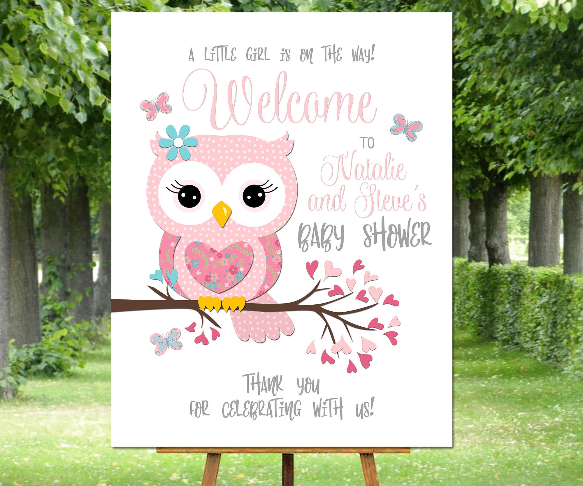 Owl Baby Shower Welcome Sign Pink Owl Welcome Poster - Etsy