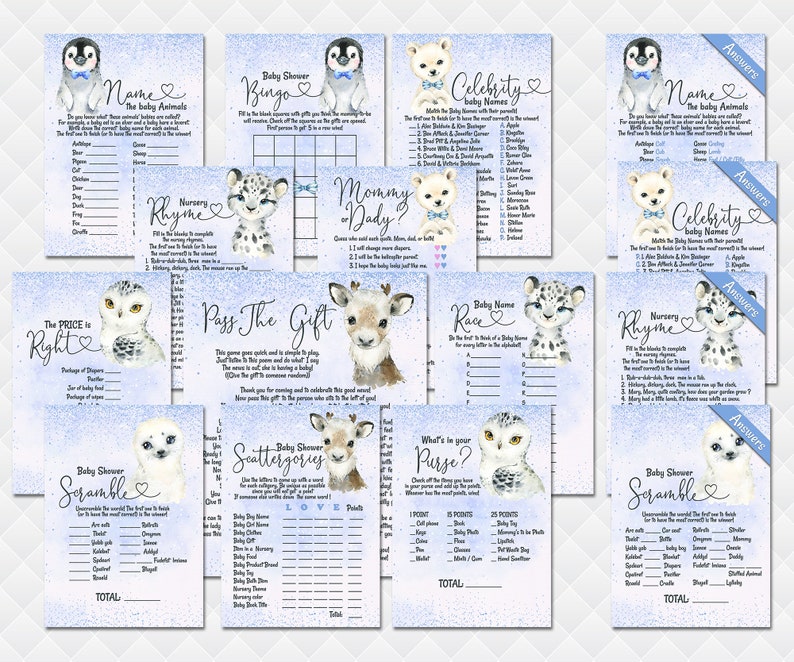 Penguin Baby Shower Games Package Nursery Rhyme Celebrity | Etsy