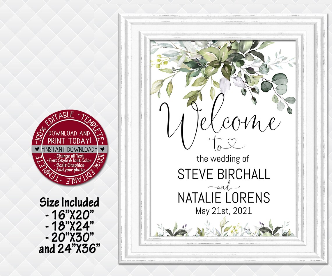Wedding Welcome Sign Eucalyptus Welcome Greenery Poster | Etsy