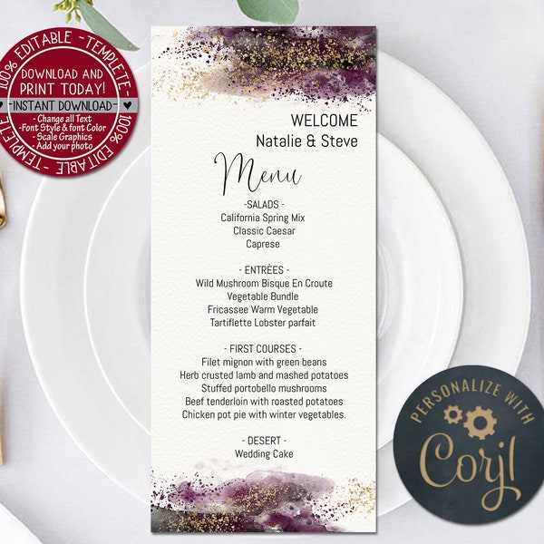 Purple Gold Menu - Etsy