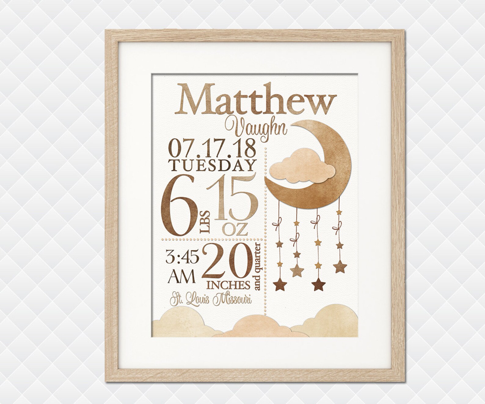 Moon Stars Printable Birth Stats Wall Art Birth Announcement - Etsy